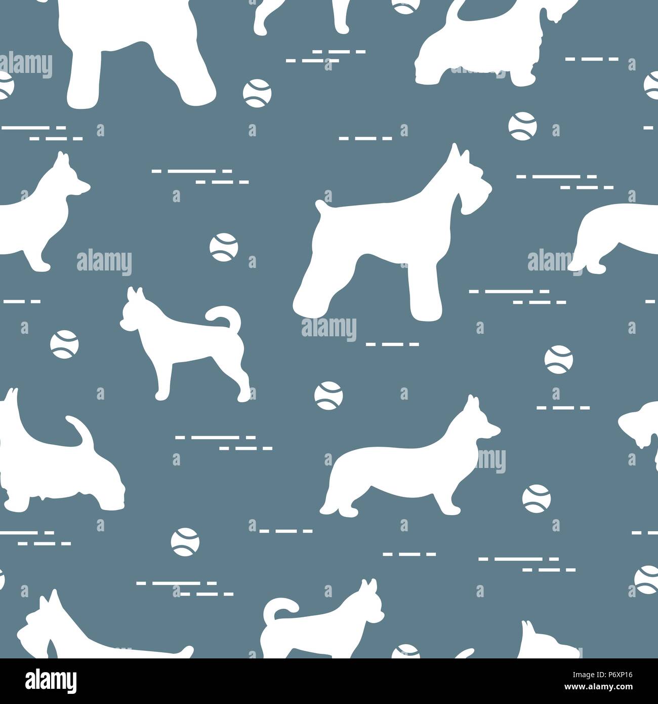 Seamless pattern with dogs and tennis balls. Game of pet Stock Vector ...