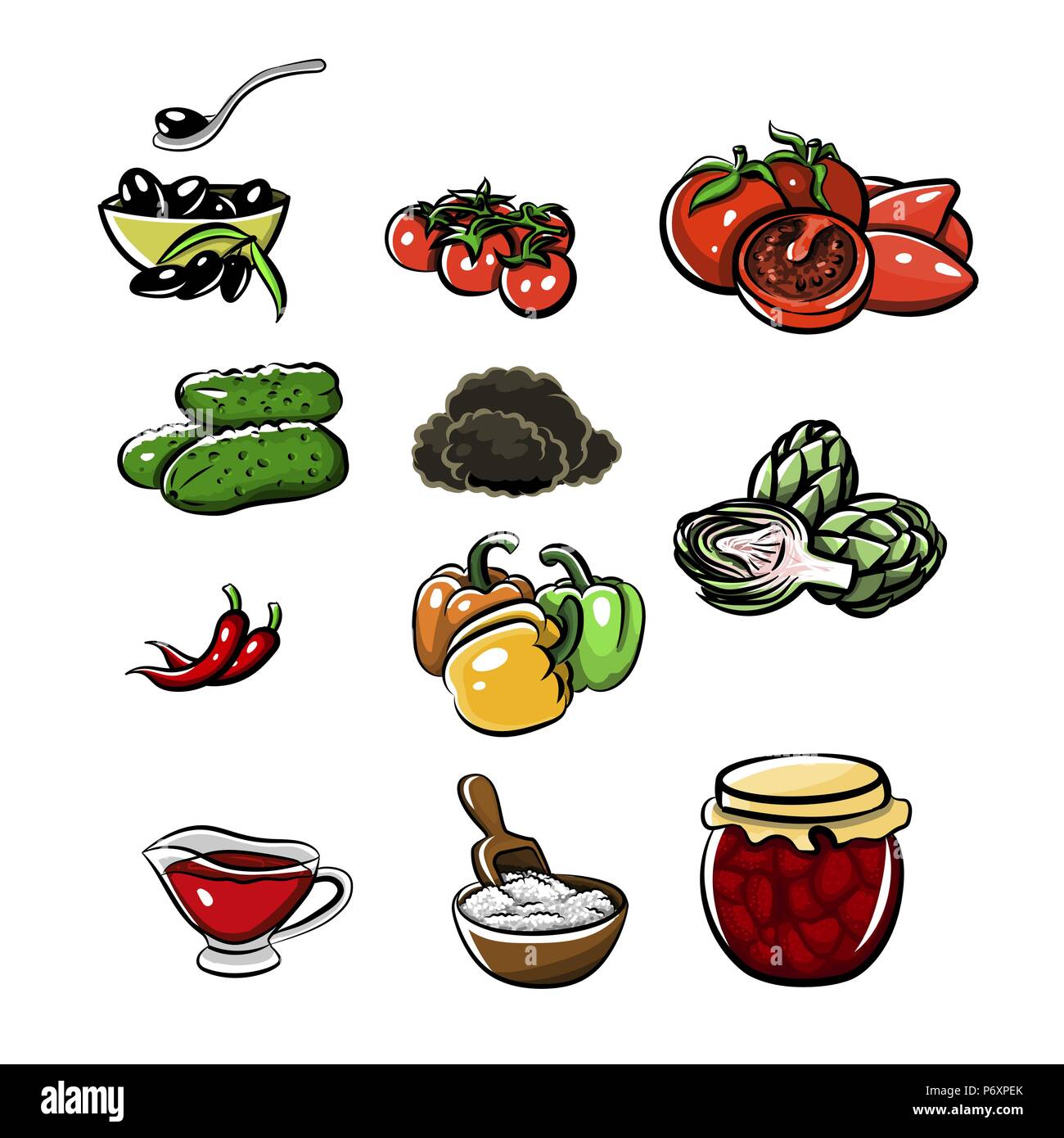 Set of common goods and everyday products we get by shopping in a ...