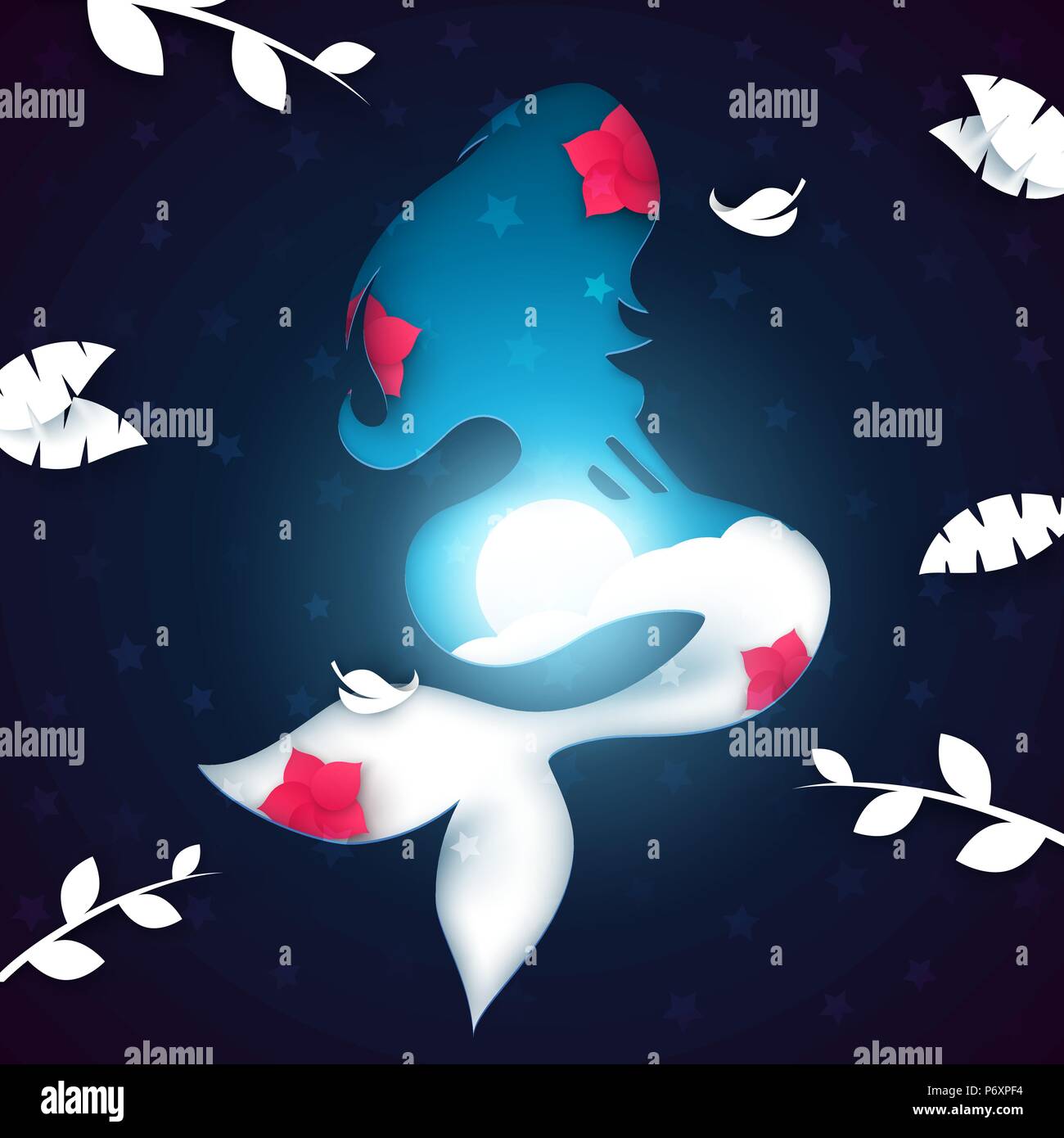 Cartoon night landscape. Mermaid illustration Stock Vector Image & Art ...