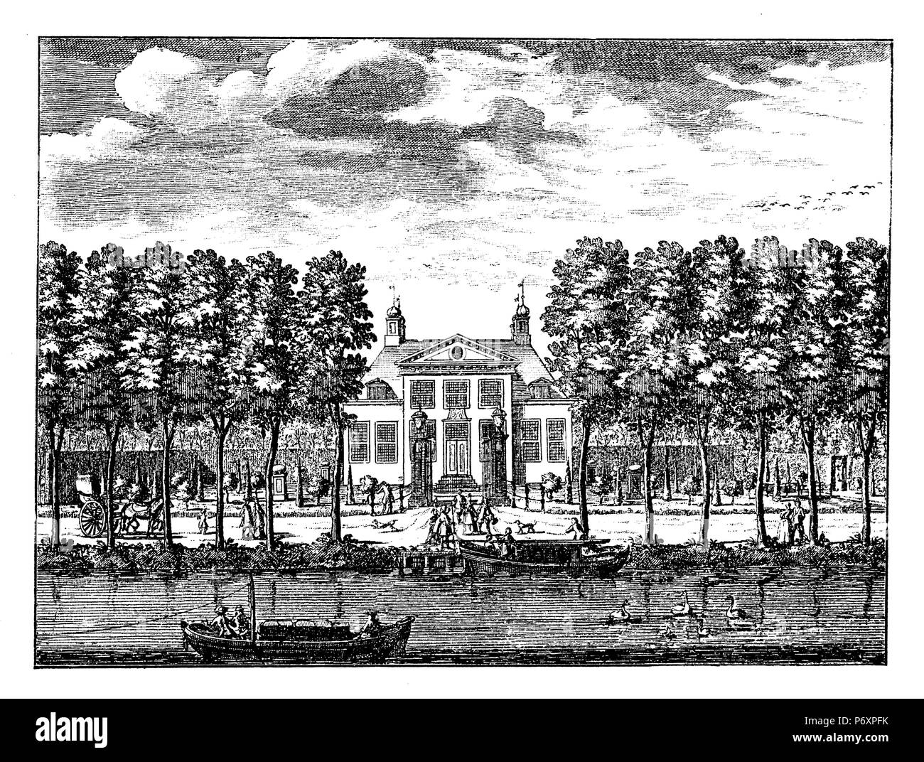 Dutch manor (Buitenplaats) in the 17th century. In the foreground a ...