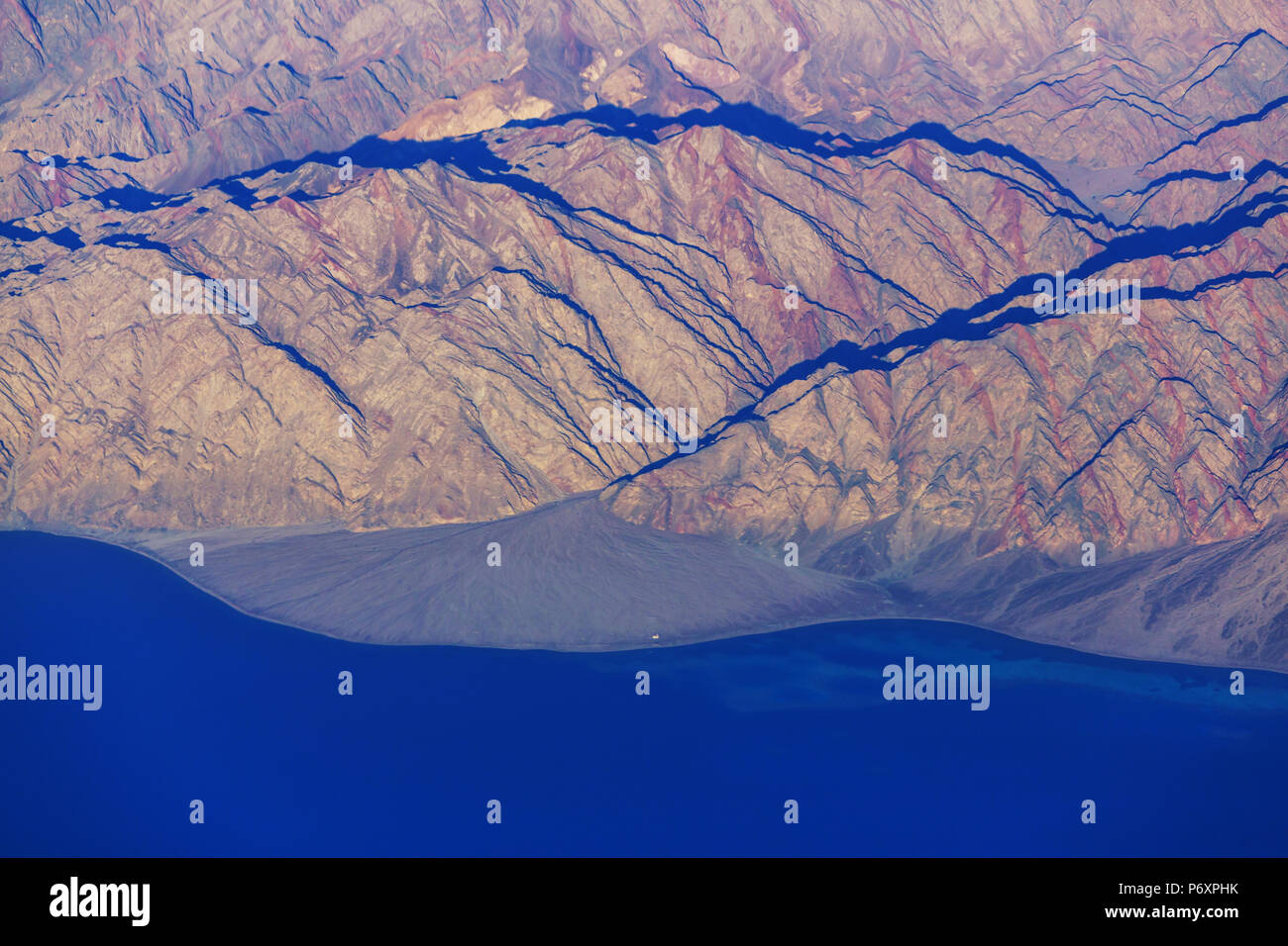 Aerial view from aircraft flying in high altitude. Landscape from above ...