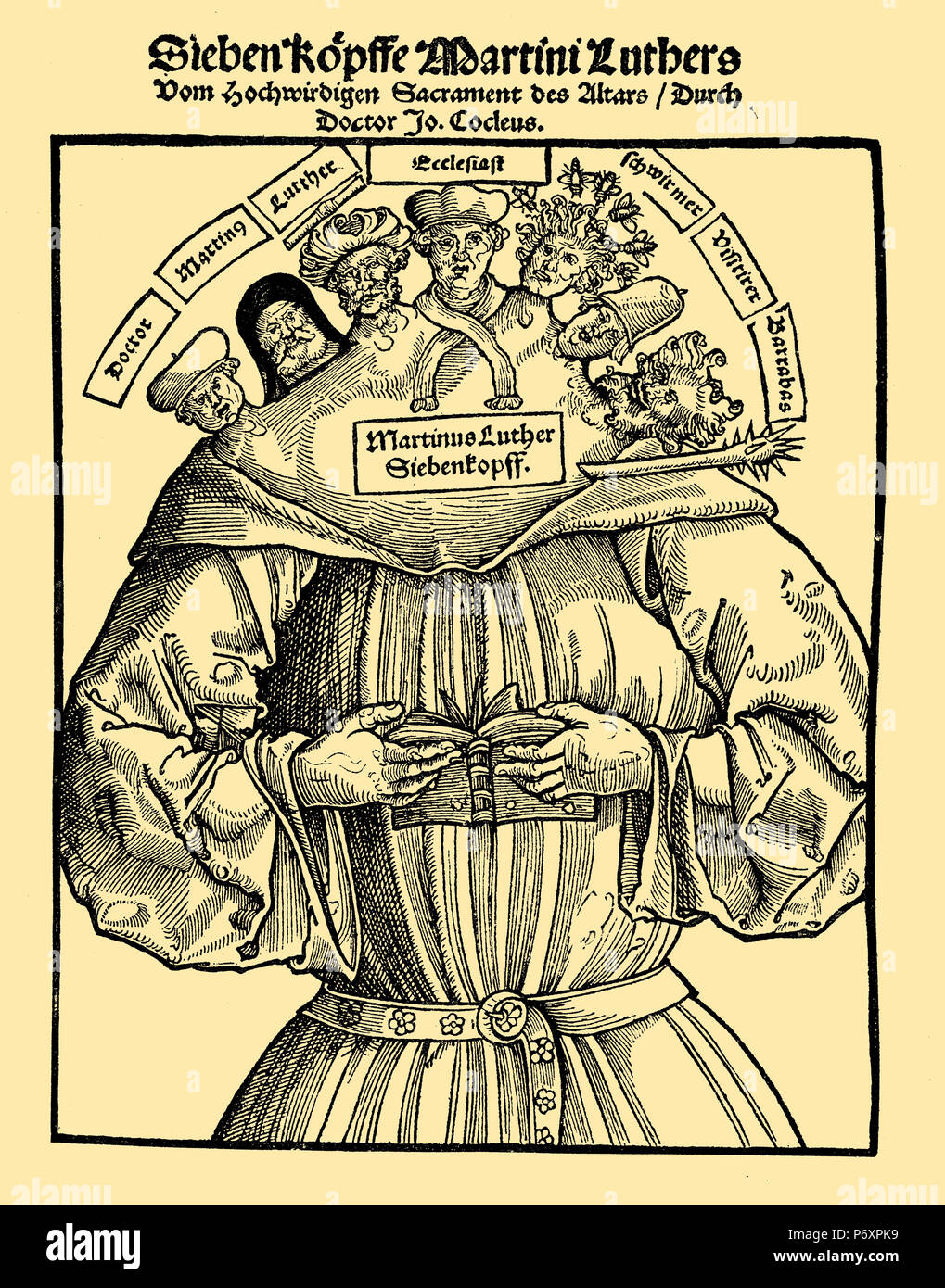 The seven heads of Martin Luther, anti-Lutheran pamphlet from the time ...