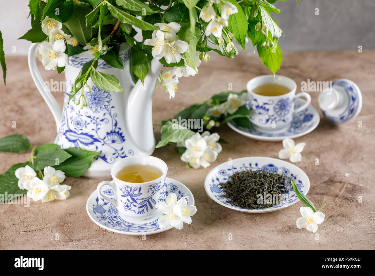 A stunningly beautiful tea set with fragrant green tea. Tea with a ...