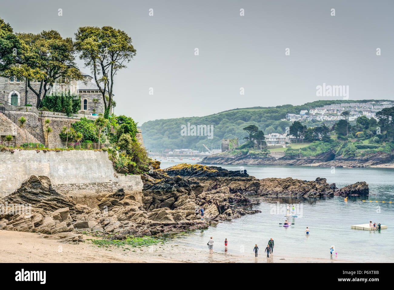 A landscape looking across Moneyready Beach (Fowey, Cornwall, UK) over ...