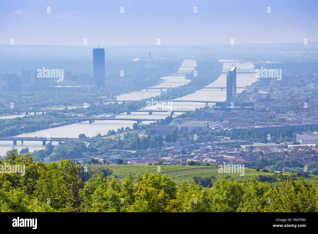 Austria, Vienna, View of the River Danube and Vienna looking towards ...