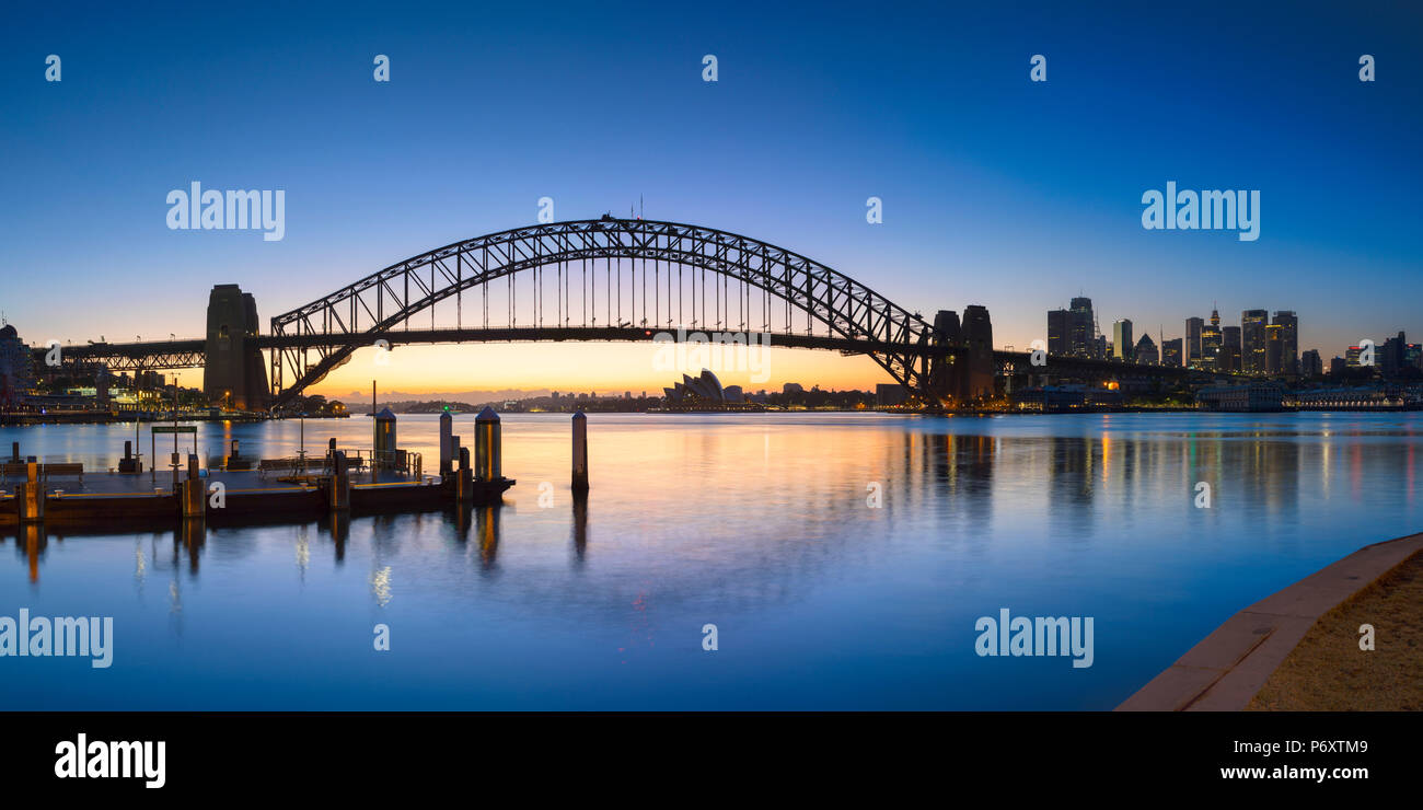 Sydney Harbour Bridge from McMahons Point at sunrise, Sydney, New South Wales, Australia Stock ...