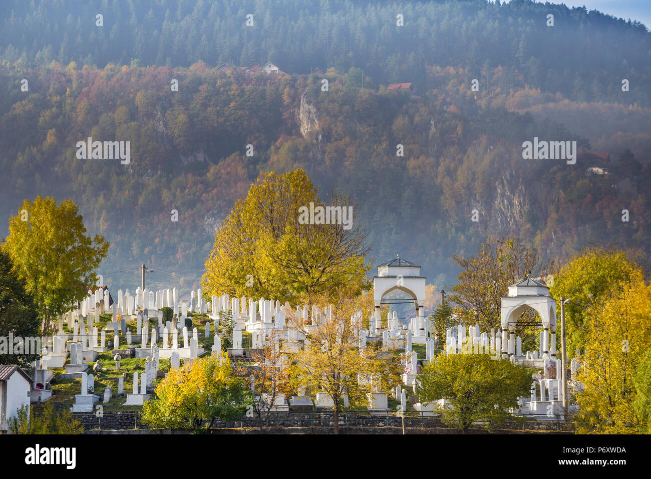 Bosnia and Herzegovina, Sarajevo, View of Alifakovac graveyard (where ...