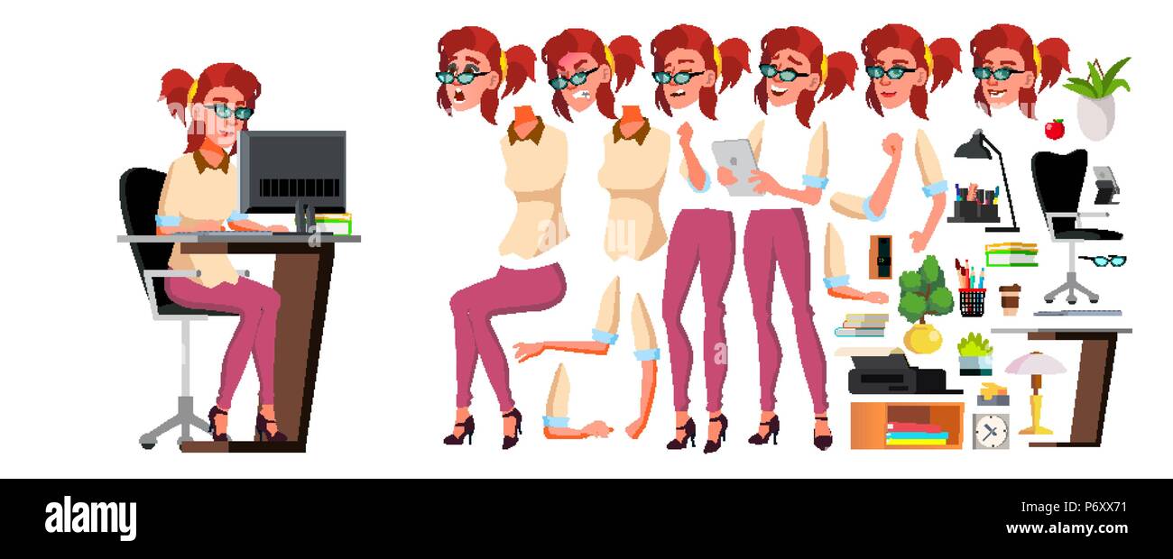 Office Worker Vector. Woman. Animation Creation Set. Lifestyle ...