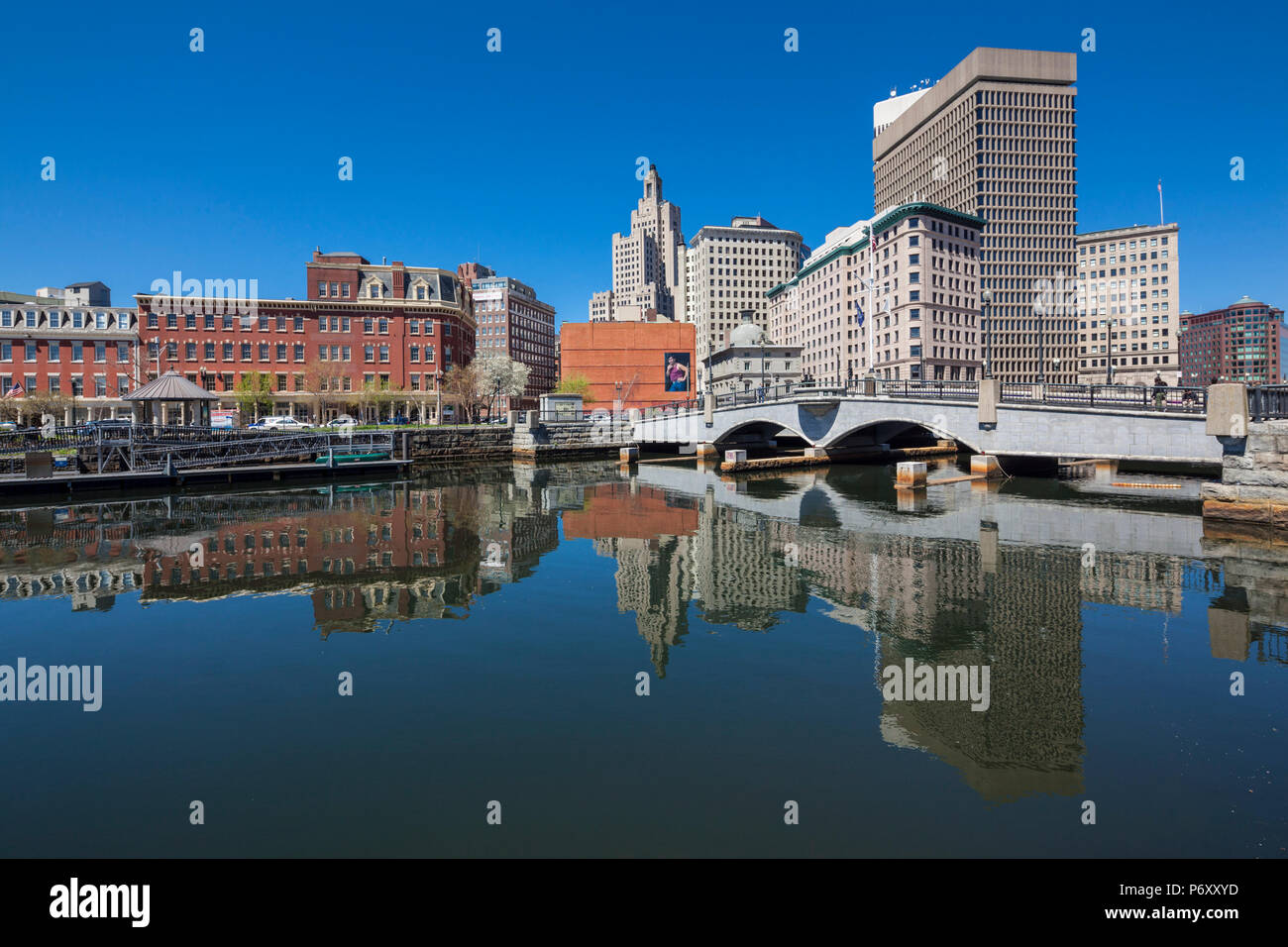 USA, Rhode Island, Providence, city skyline from the Providence River ...