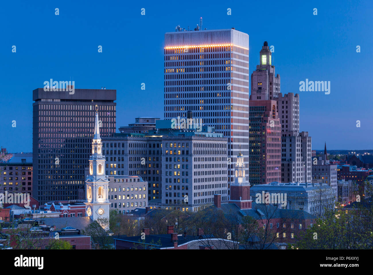 USA, Rhode Island, Providence, city skyline from Prospect Terrace Park ...