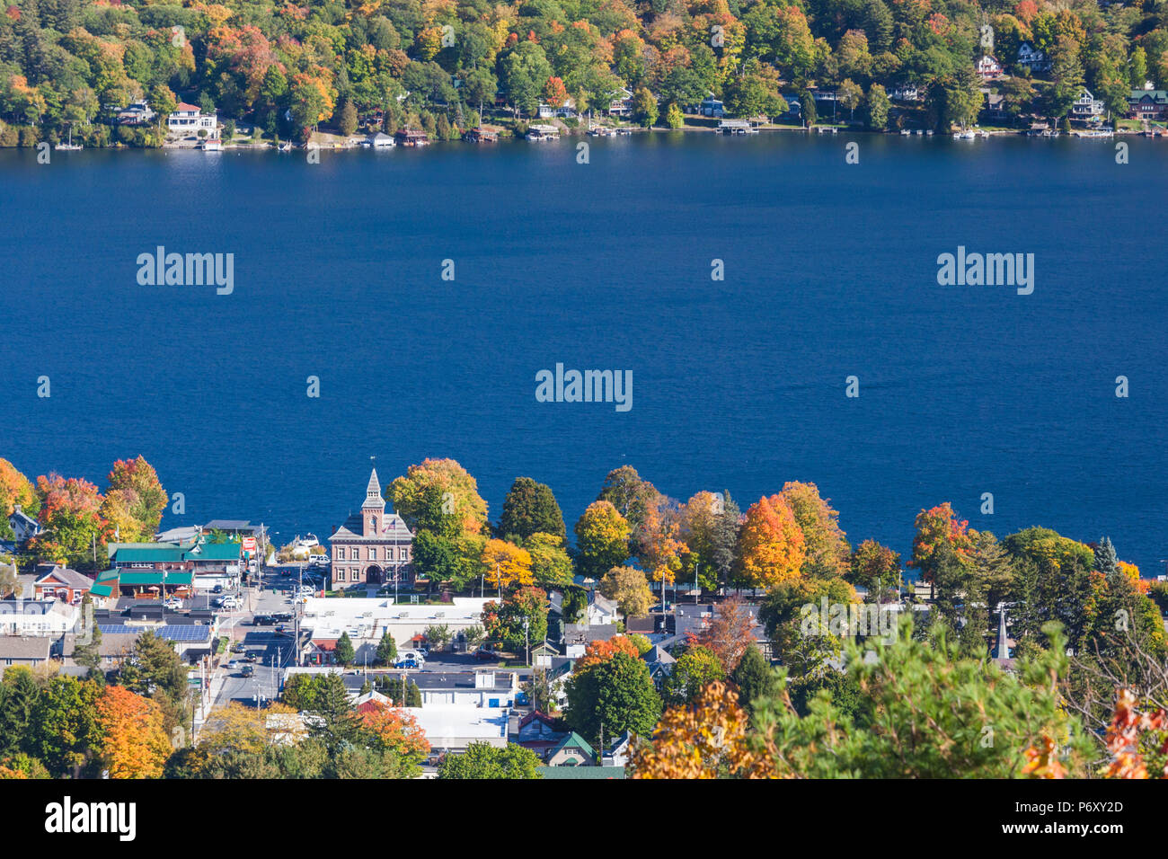 USA, New York, Adirondack Mountains, Lake George, elevated view, autumn ...