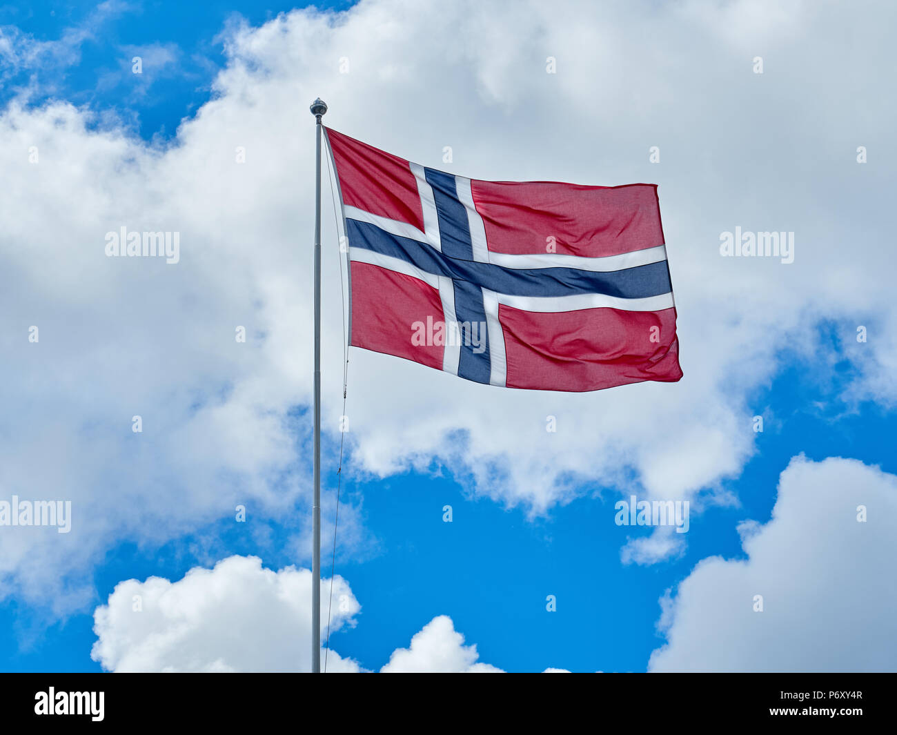 Norwegian flag waving hi-res stock photography and images - Alamy