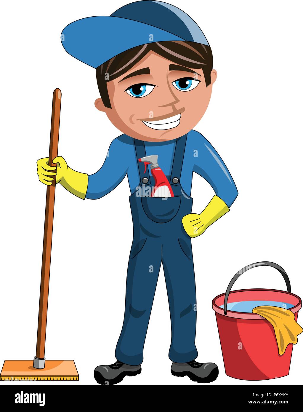Happy Cleaner Man isolated on white Stock Vector Image & Art - Alamy