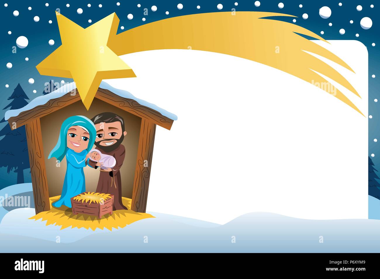 Christmas Nativity Scene in the winter Snowy Frame and big comet Stock ...