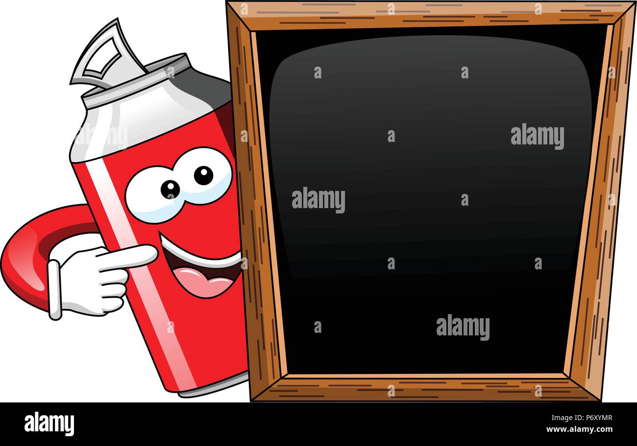 Happy cartoon can indicating behind blank blackboard isolated Stock ...