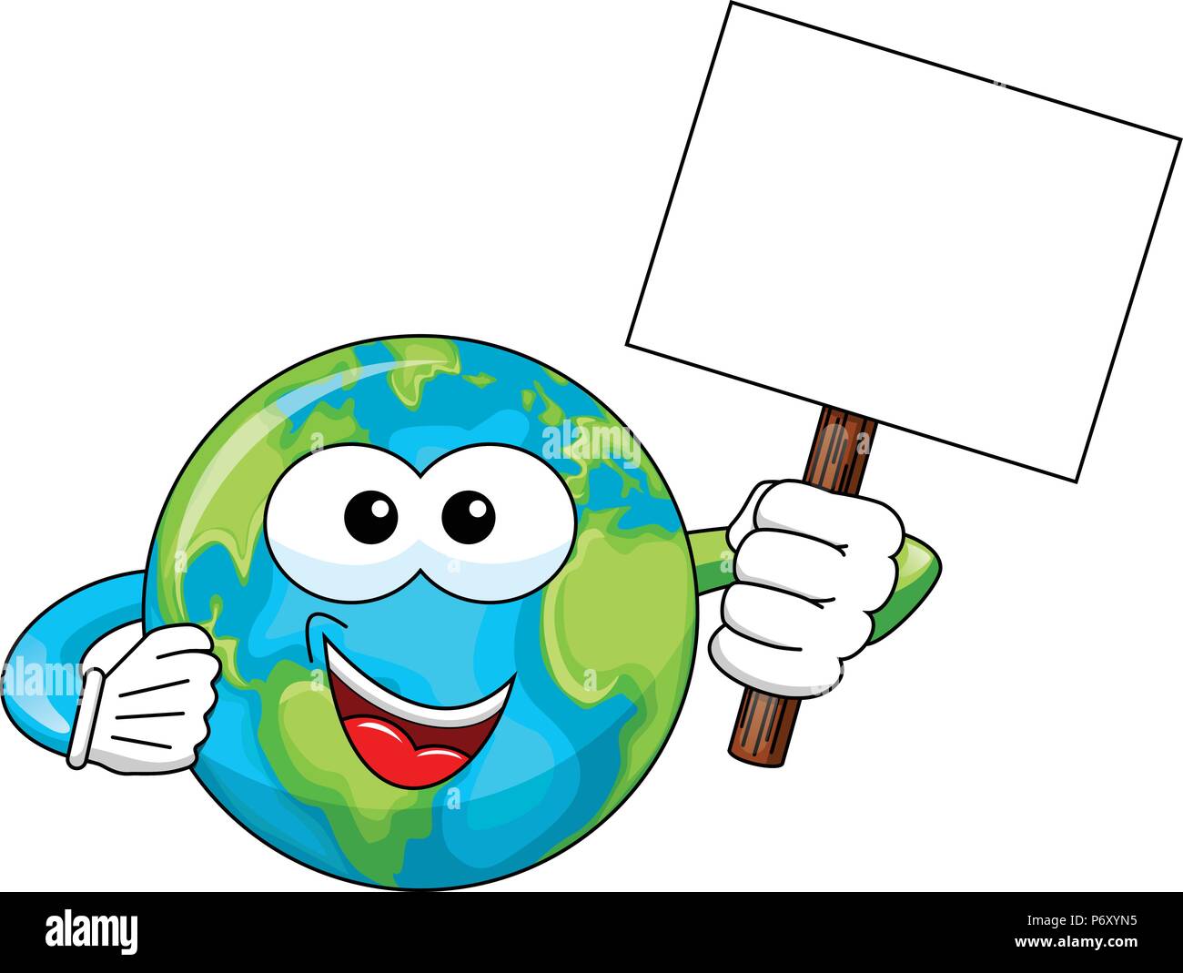 Cartoon earth holding white blank billboard isolated Stock Vector Image ...