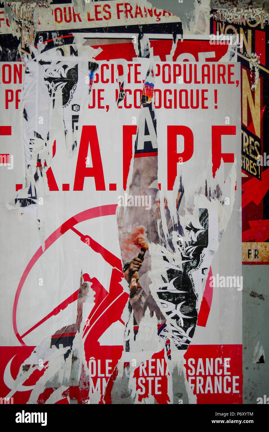 Torn Antifa posters, Bastion Social, Lyon, France Stock Photo - Alamy