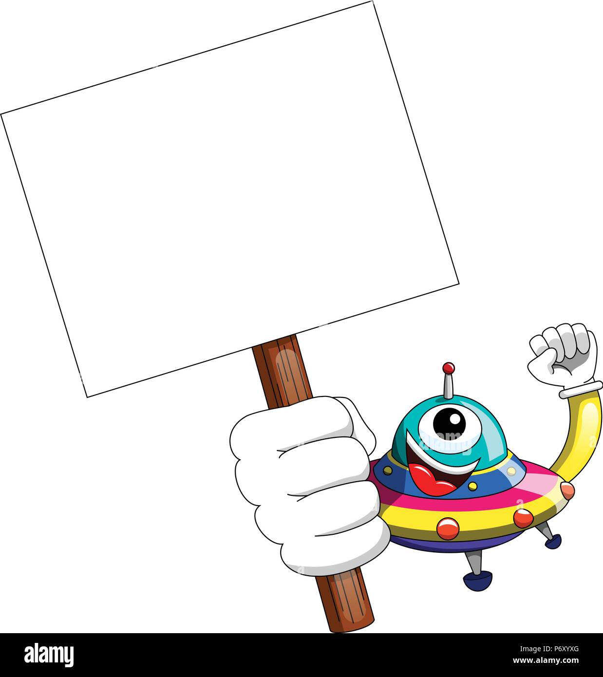 Cartoon alien or ufo spaceship holding blank banner isolated Stock ...