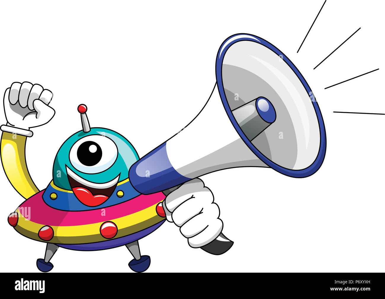 Cartoon alien or ufo spaceship speaking with megaphone isolated Stock ...