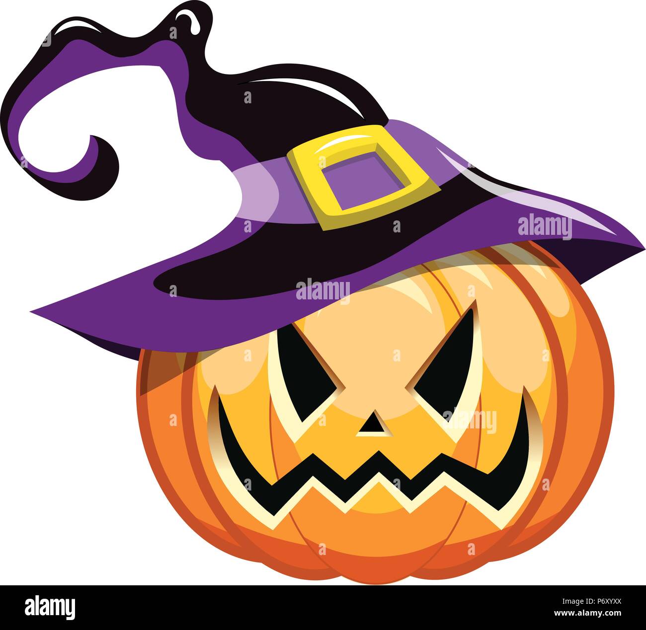 Cartoon spooky halloween pumpkin wearing witch hat isolated Stock ...