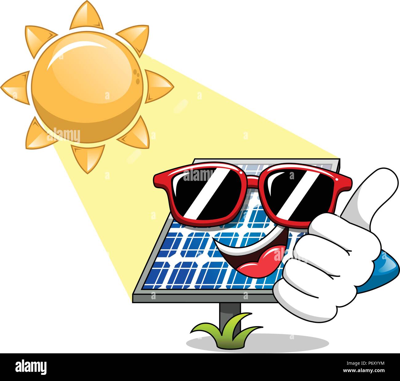 Happy Cartoon solar panel wearing sunglasses and having sunbathe ...