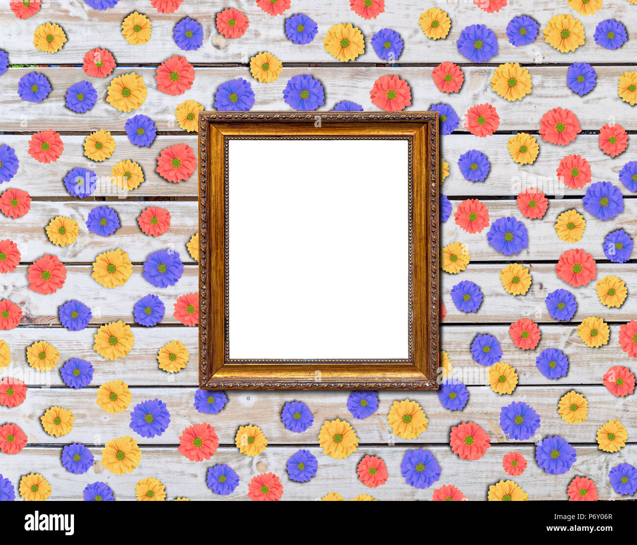 Rustic picture frame with lot daisy flower on wooden table Stock Photo ...