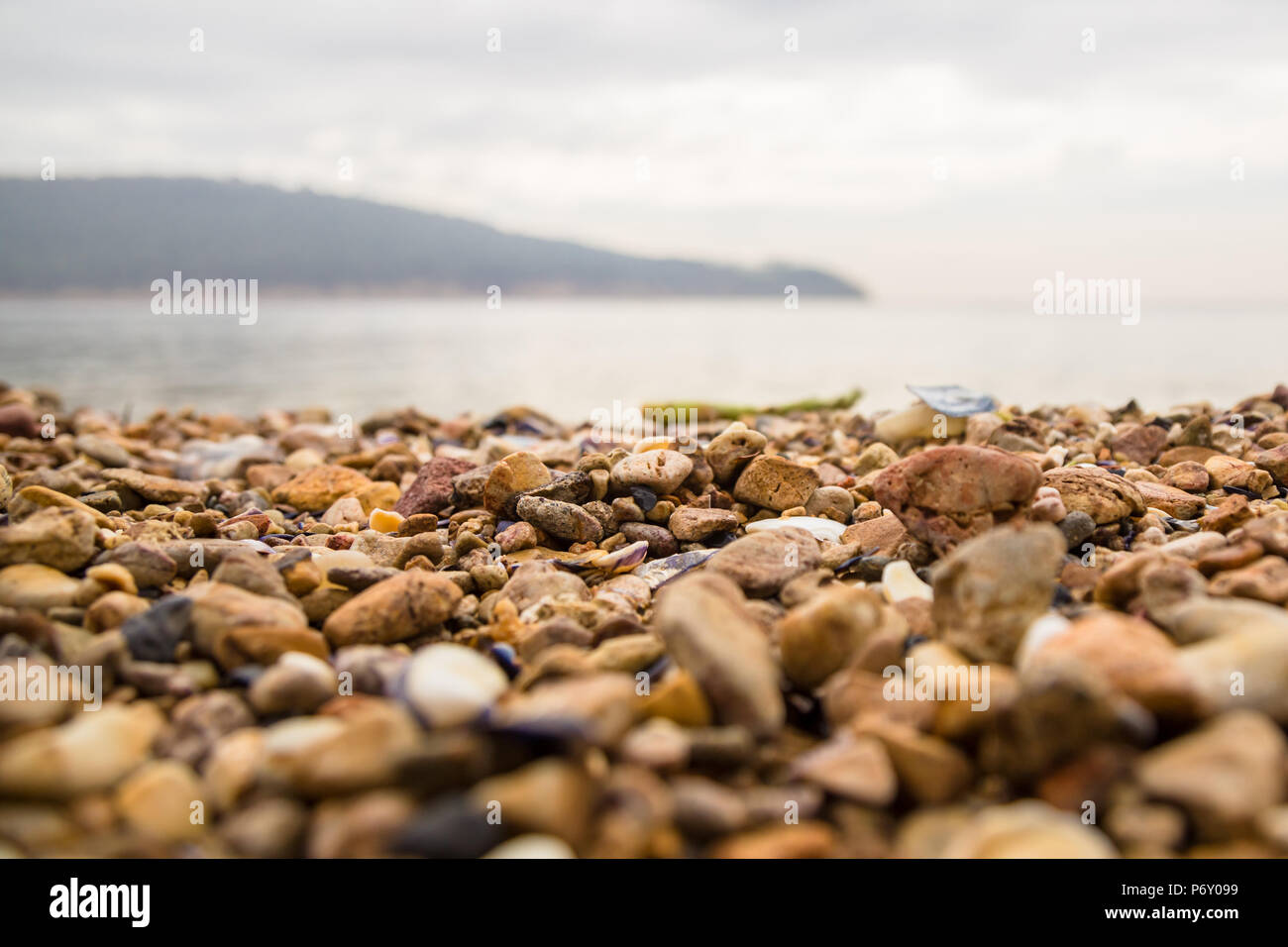 Background of colorful beach pebbles of different shape and size with ...