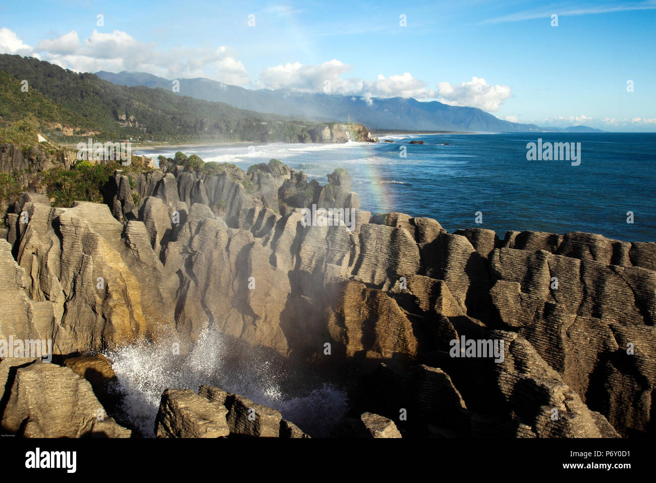 Pancake rocks at Dolomite Point in Punakaiki, New Zealand Stock Photo ...