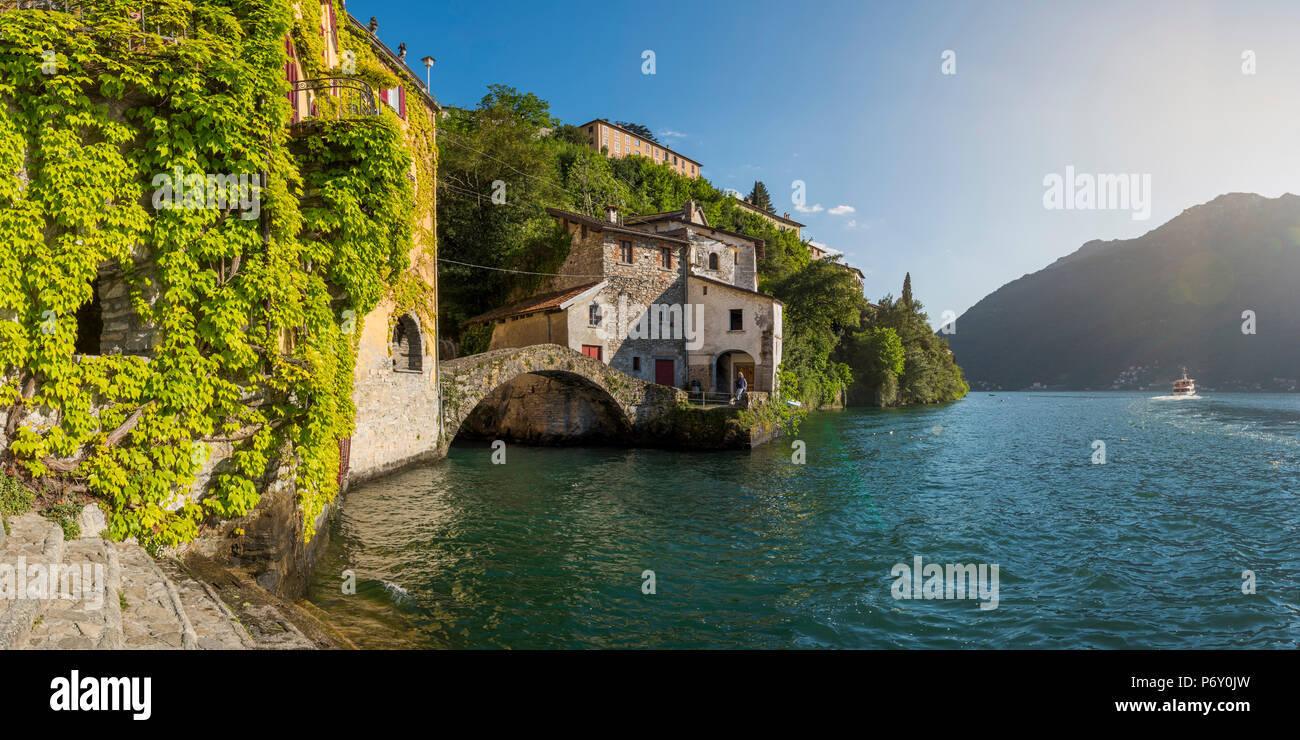 Nesso, lake Como, Como province, Italy. Panoramic view of the lake ...