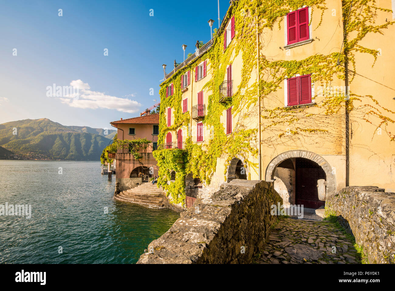 Nesso, lake Como, Como province, Italy. Lake shore from the roman stone ...