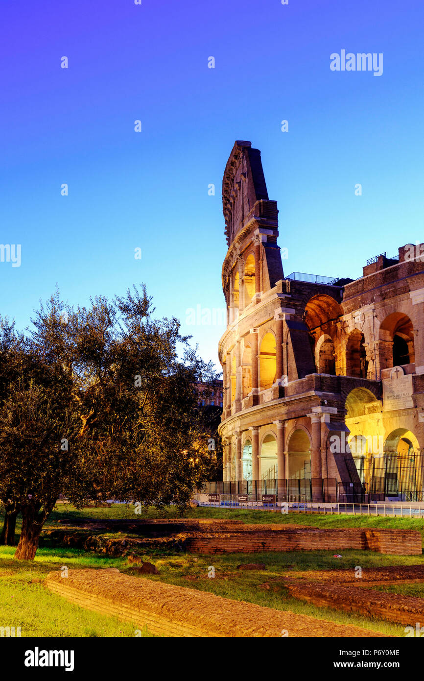 Italy, Rome, Colosseum and Roman Forum by night Stock Photo - Alamy