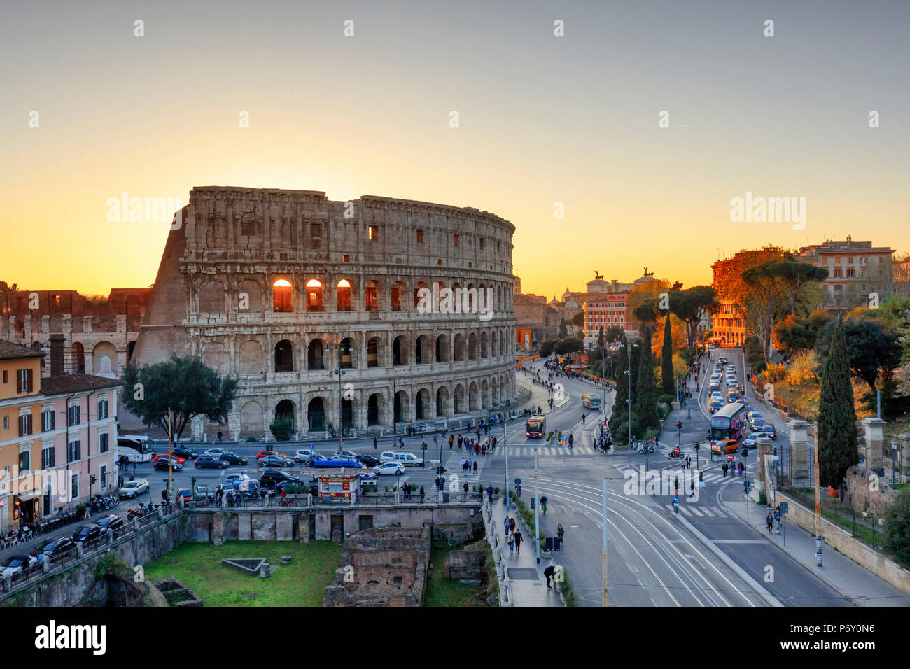 Italy, Rome, Colosseum and Roman Forum at sunset Stock Photo - Alamy