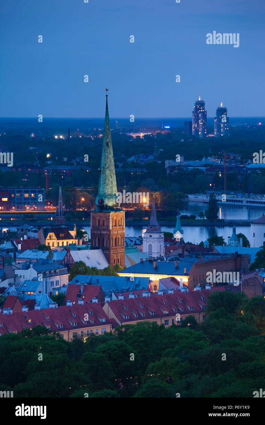 Latvia, Riga, elevated view of Old Riga, Vecriga, evening Stock Photo - Alamy