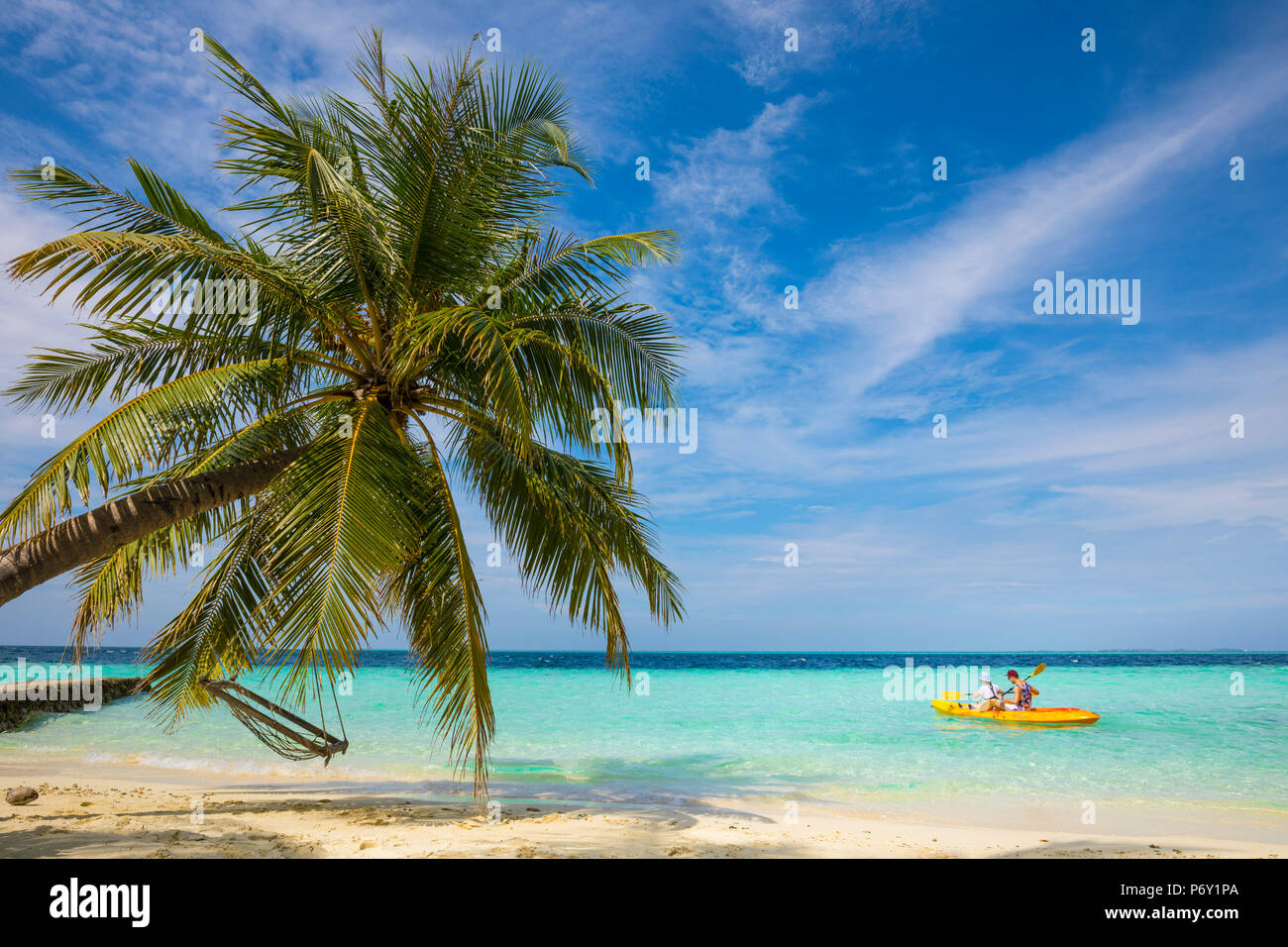 Beach on a tropical island in the South Male Atoll, Maldives Stock ...