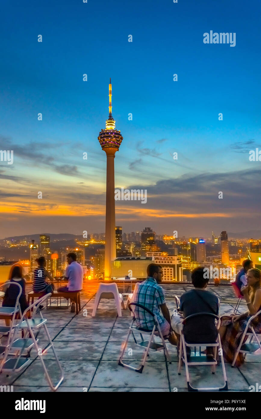 Malaysia, Kuala Lumpur, Helipad Bar and Kuala Lumpur Tower Stock Photo ...