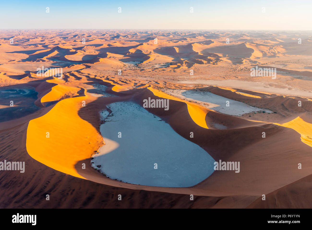 Sossusvlei, Namib-Naukluft National Park, Namibia, Africa. Aerial view of the Deadvley and the ...