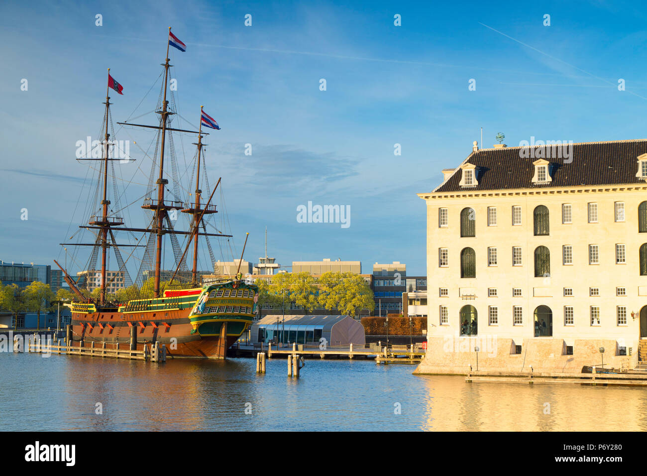 VOC ship and National Maritime Museum in Oosterdok, Amsterdam ...