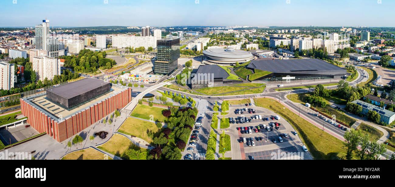 Wide aerial panorama of Katowice city center in Poland Stock Photo - Alamy