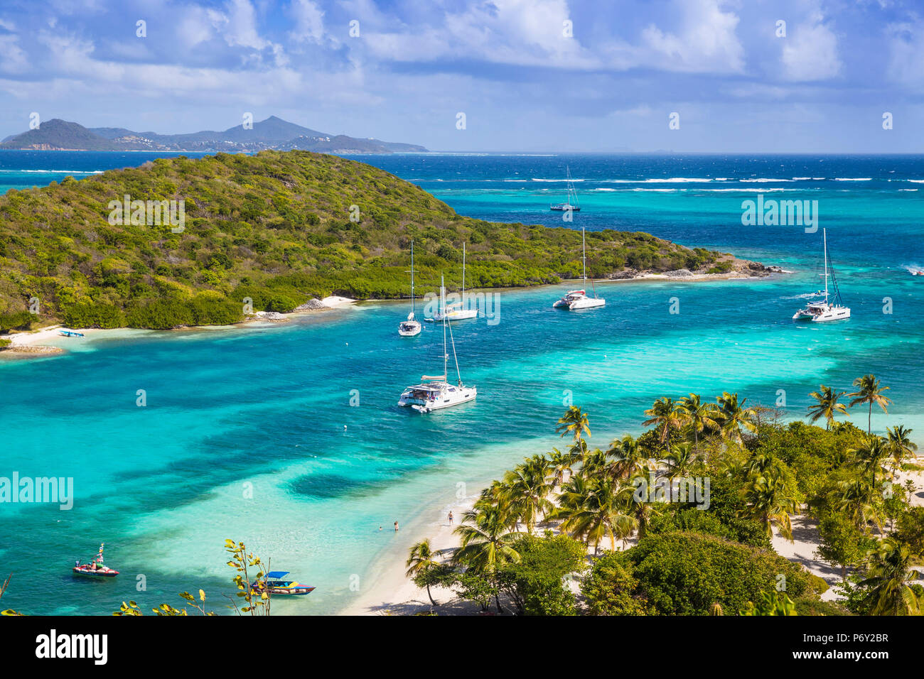 St Vincent and The Grenadines, Tobago Cays, Petit Bateau looking across ...
