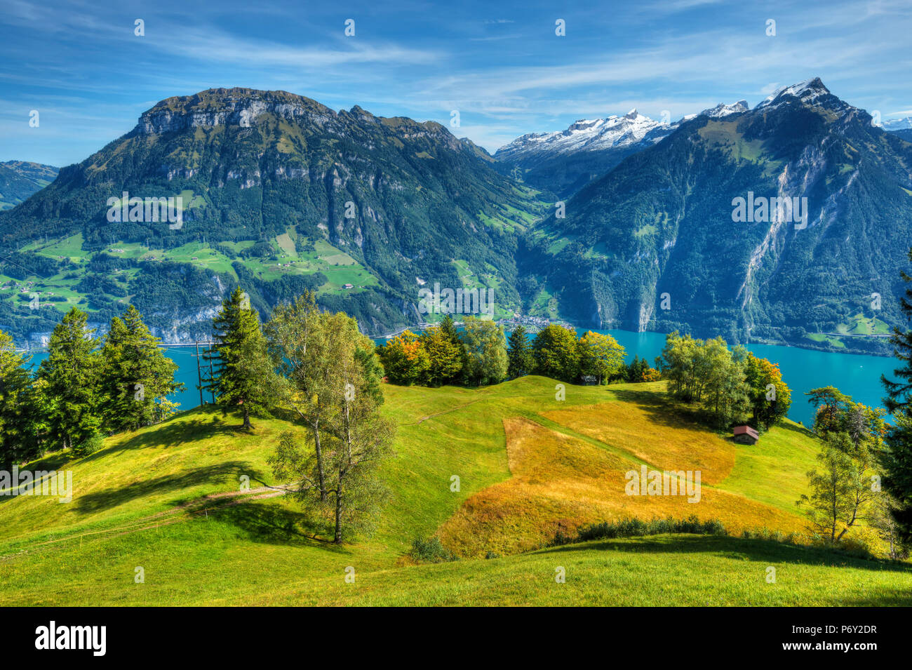 View at Lake Lucerne with Siskon and Glarner Alps at fall, Unterwalden ...