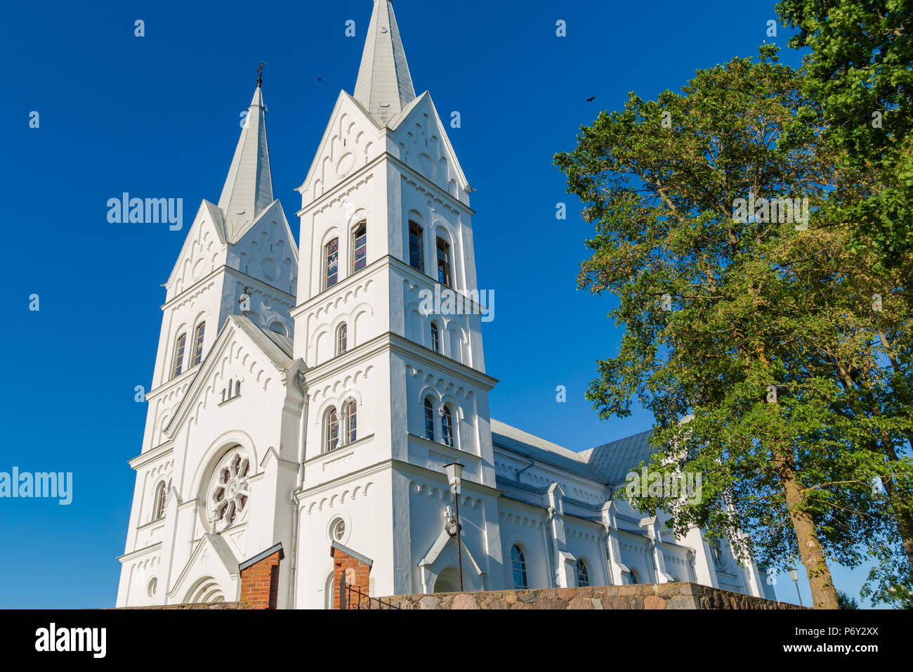 Majestic white Church of the Heart of Jesus in Slobodka, Belarus. The ...