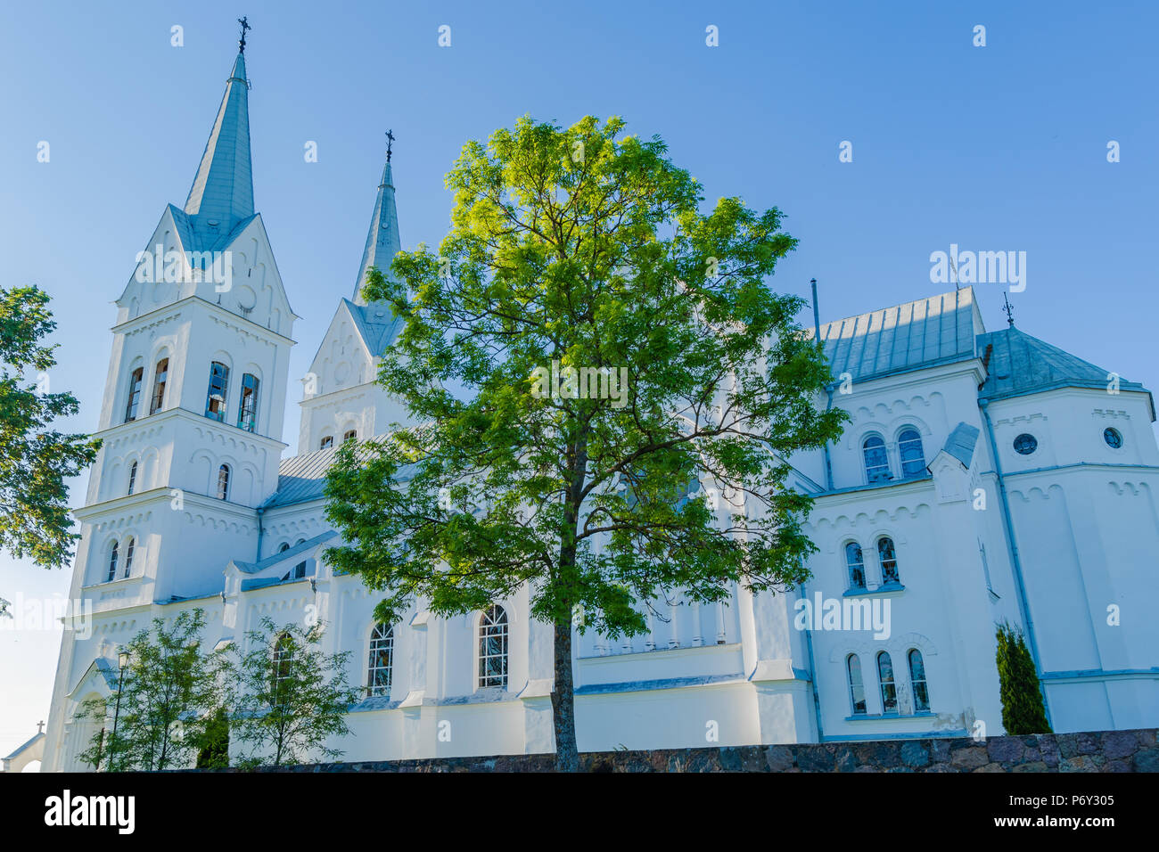 Majestic white Church of the Heart of Jesus in Slobodka, Belarus. The ...