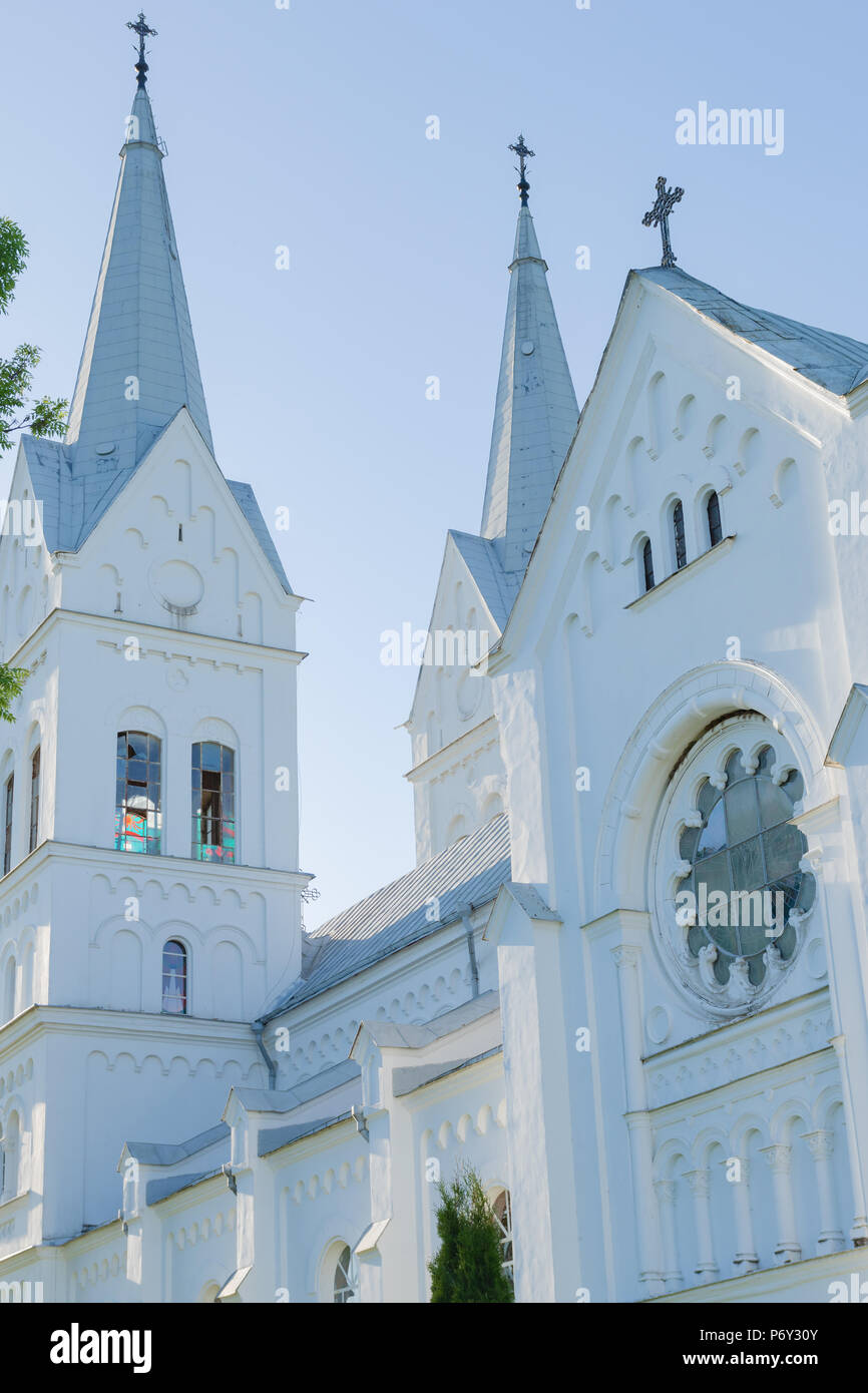 Majestic white Church of the Heart of Jesus in Slobodka, Belarus. The ...