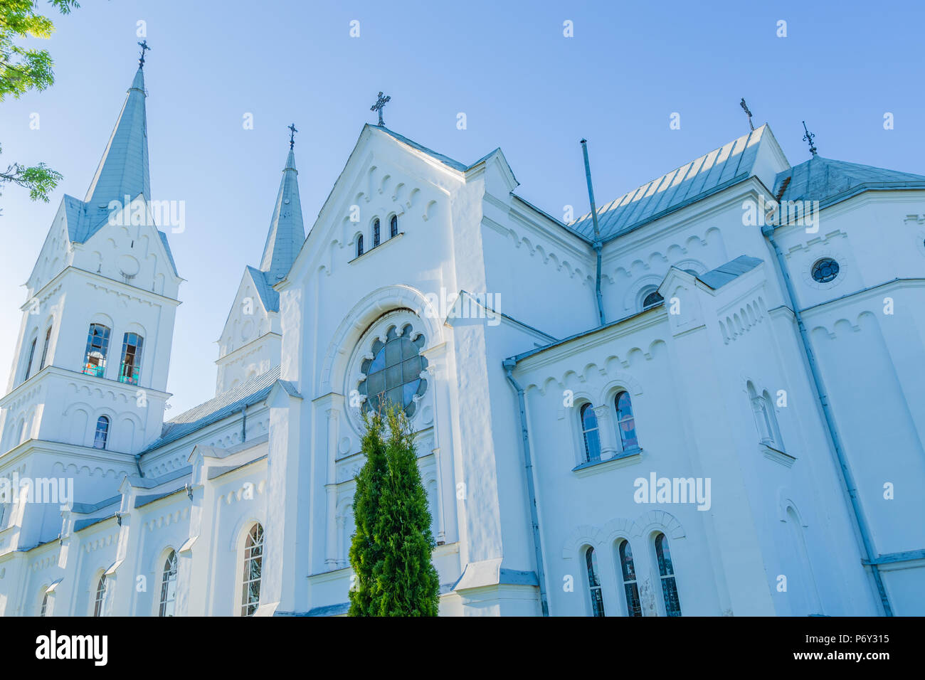 Majestic white Church of the Heart of Jesus in Slobodka, Belarus. The ...