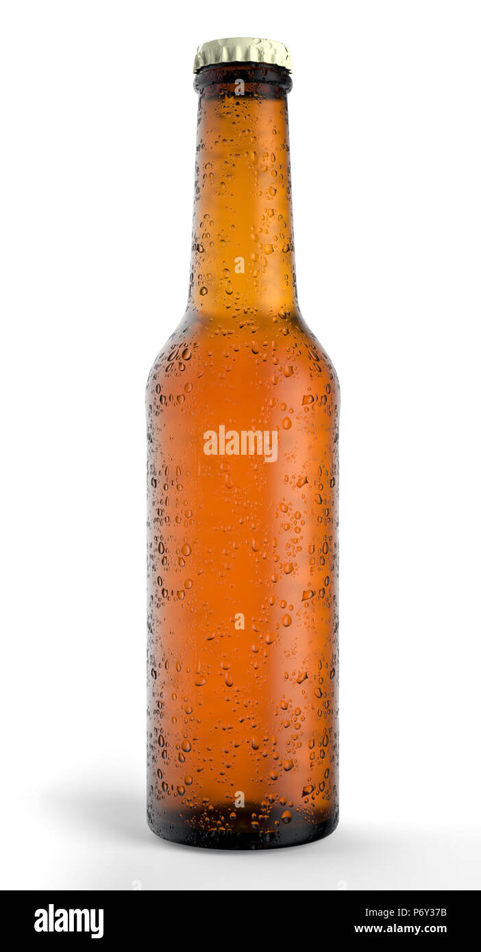 Still life beer bottle in backlight on black background, with bubbles ...