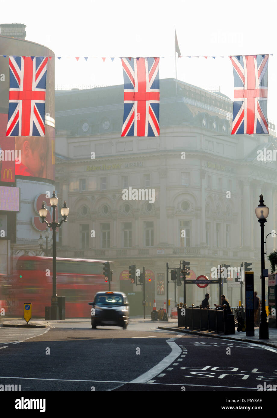 UK, England, London, Regent Street, Union Jack Flags marking the Royal ...