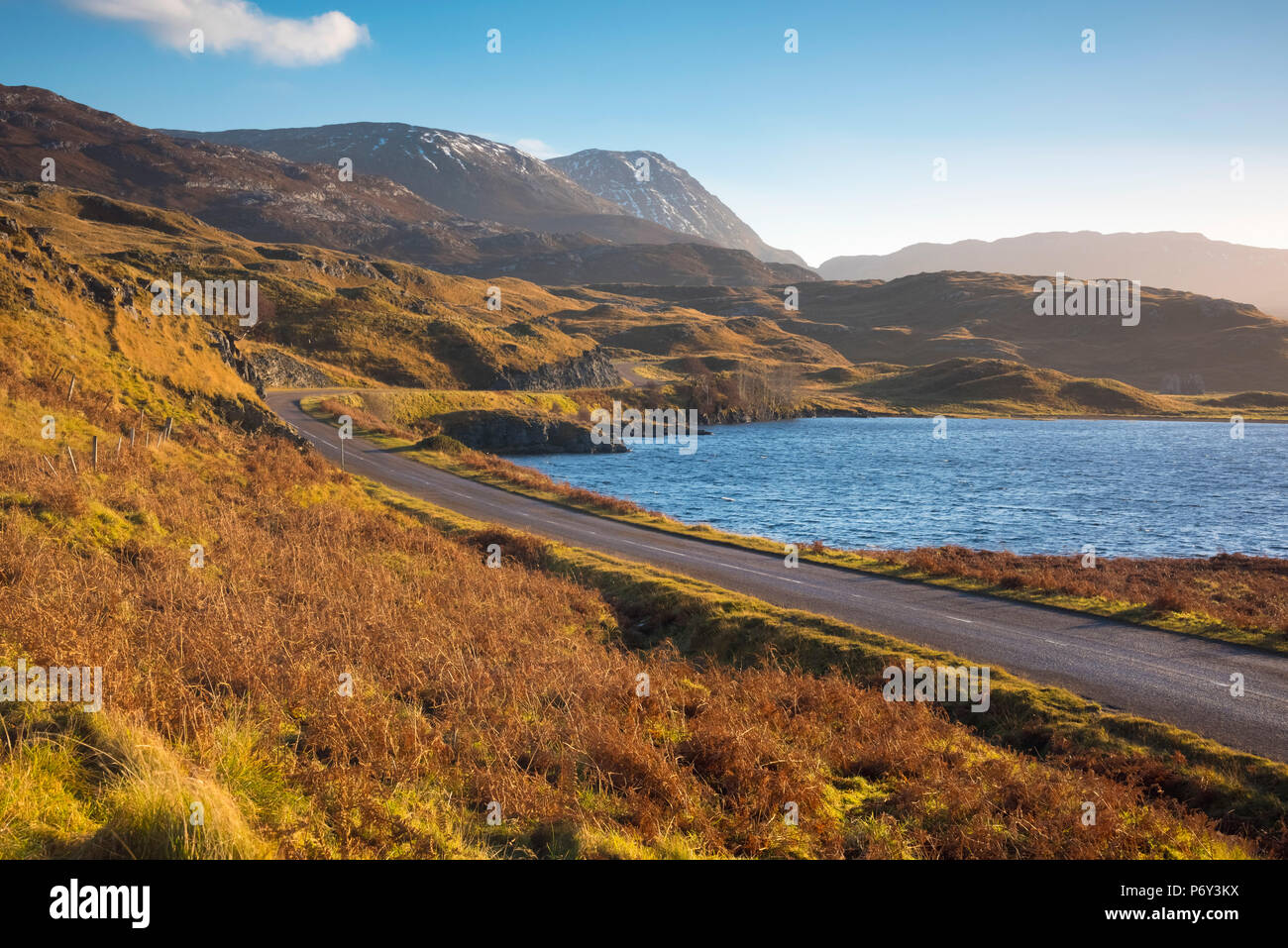 UK, Scotland, Highland, Sutherland, Lochinver, Loch Assynt Stock Photo ...