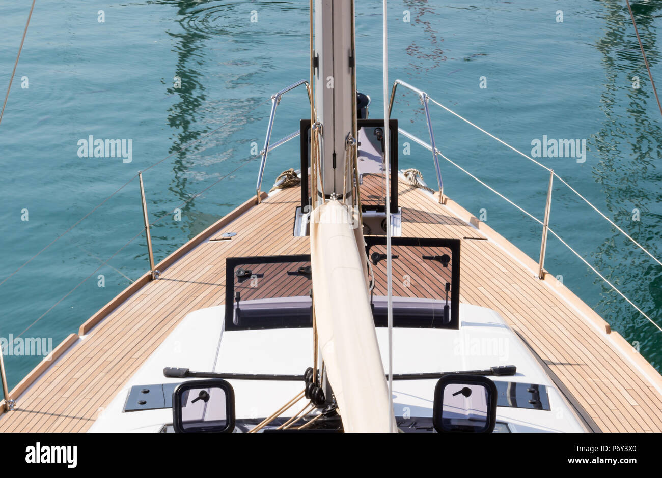 front of the yacht in summer time / view from a bow of yacht Copy space ...