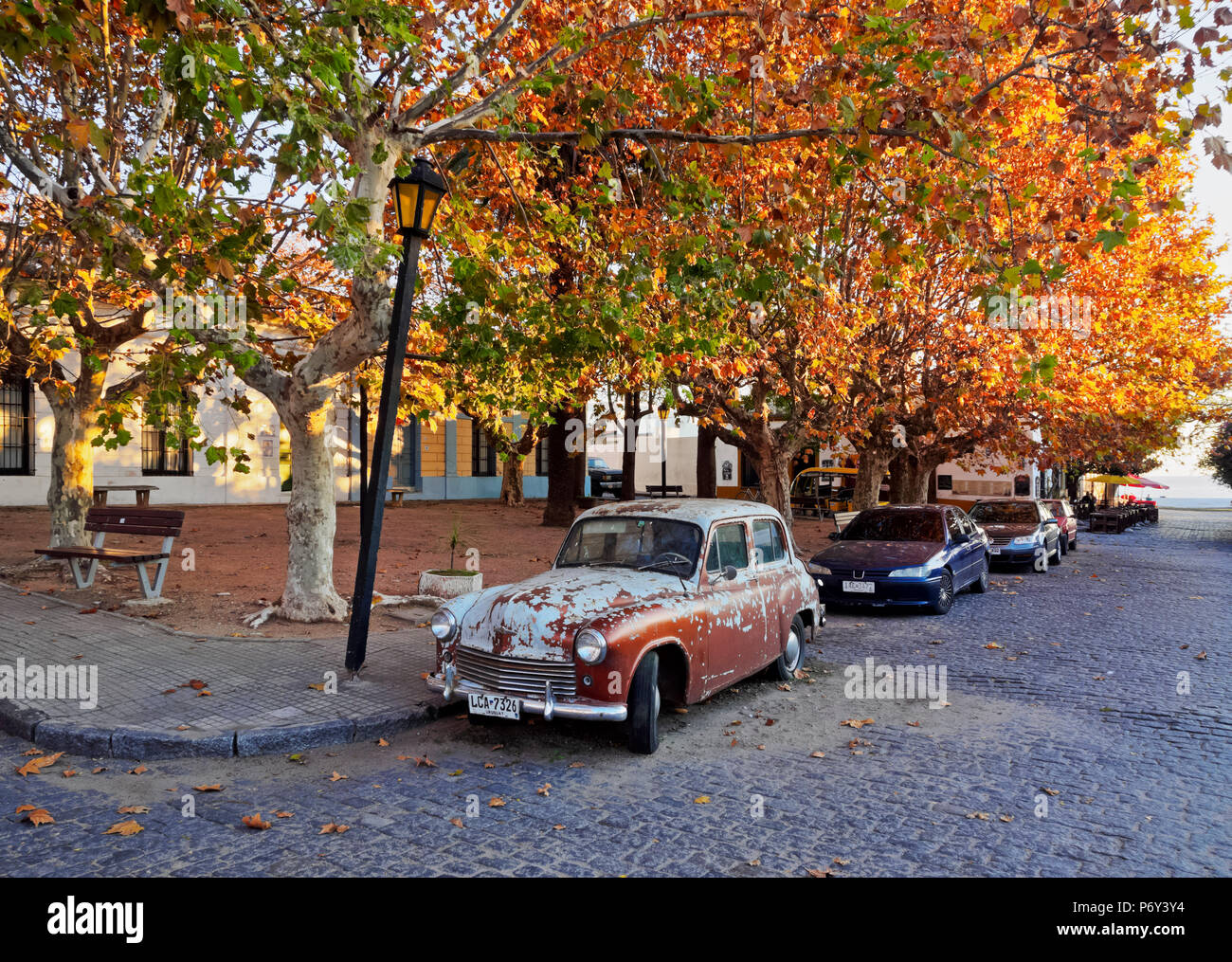 Uruguay, Colonia Department, Colonia del Sacramento, Vintage car on the ...