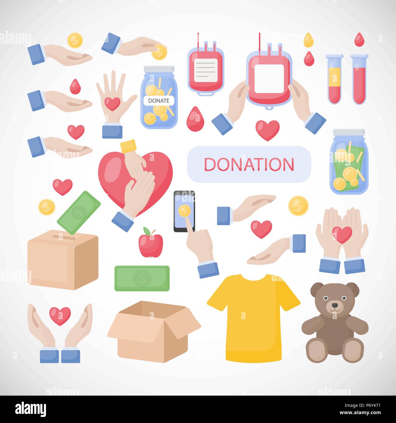 Donation and charity flat vector icon set, flat design of donation ...